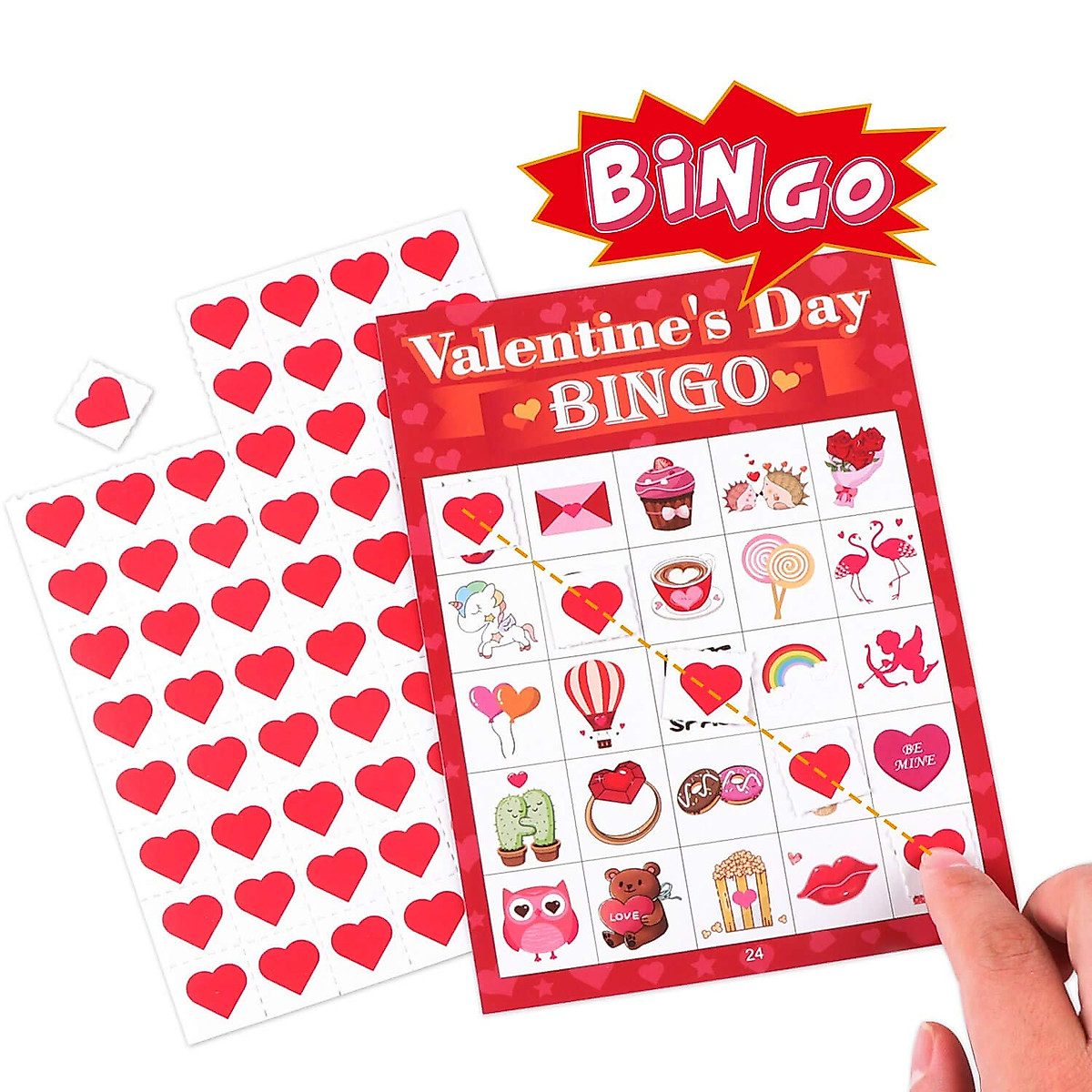 GIANTRUMP Valentines Day Bingo Game Cards - 24 Players Valentine Bingo Games School Classroom Games Valentine Party Games for Family Activity