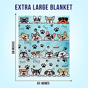 Dog Throw Blanket, Super-Soft Adorable Extra-Large Puppy Blanket for Women, Men, Teens, Kids, Dogs and Dog Lovers, Fleece Dog Print Blanket (50in x 60in) Warm and Cozy Throw for Bed Couch or Sofa