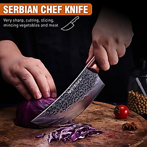 Naitesen Butcher Knife Set 4, Hand Forged Serbian Kitchen Chef Knife Meat Cleaver Breaking Knife Boning Knife Hand Forged Very Sharp for Meat Cutting Home Kitchen Cooking BBQ