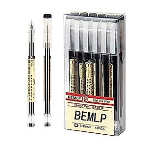 Gel ink Pen 0.35mm Black Liquid Ink Rollerball Pens Quick Drying fine point Pens Ballpoint Maker Pen Premium School Office student Exam Writing Stationery Supply 12 Pcs/Set (Black)