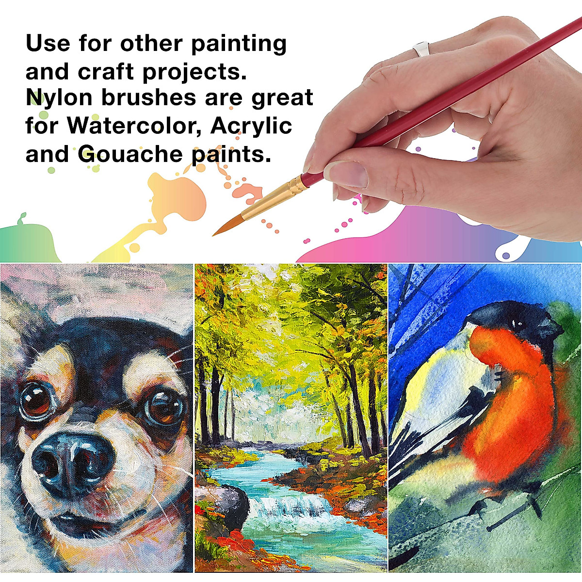 Custom Body Art 6 Piece Nylon Hair Face Painting Brush Set - 4 Round Size 2-4-6-10, 2 Flat Size 8-12 alos Great for Watercolor and Acrylic Paints