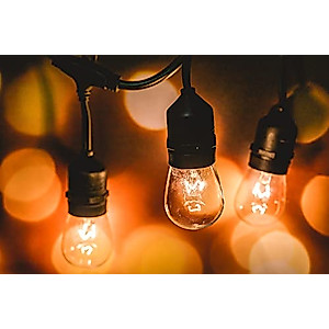 SFEG E26 Outdoor String Lights - 11W Warm White Incandescent Edison Bulb String Lights for Outside & Indoor - Dimmable Hanging Decorative Lights for Patio, Backyard, Garden, Porch, Wedding - 48-ft.