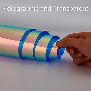 GORGECRAFT 40"x8"PVC Holographic Sheet Transparent Iridescent Opal Roll Vinyl Rainbow Glossy Clear Film Mirrored Foil Laser Fabric for Craft Cutters Shoes Bag Sewing Patchwork Window(Blue)
