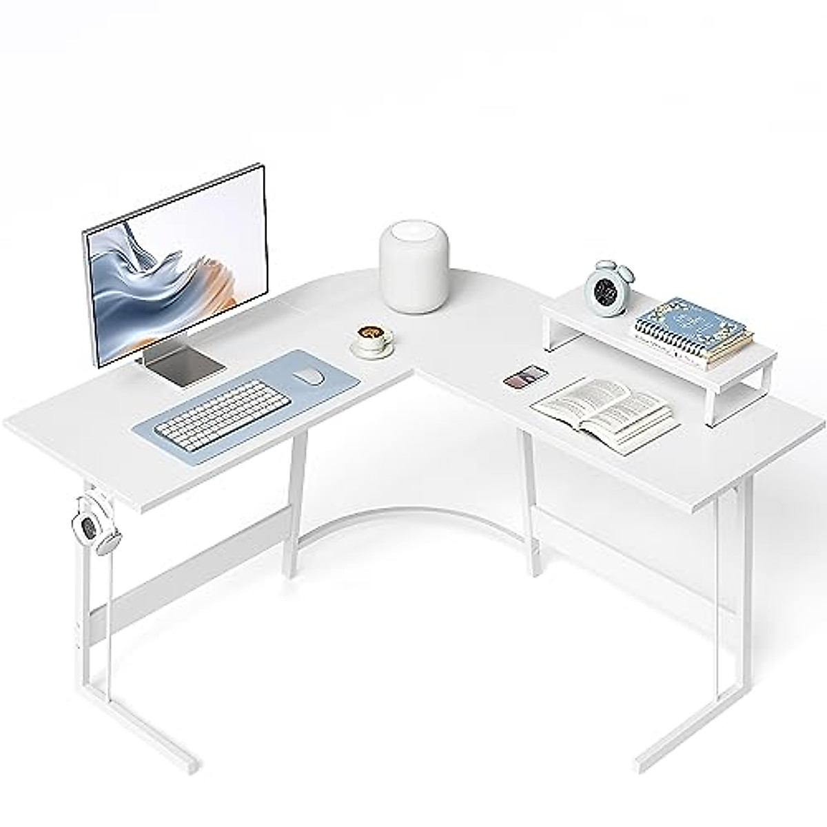 BANTI L Shaped Gaming Desk Computer Office Desk, 47 inch Corner Desk with Large Monitor Stand for Home Office Study Writing Workstation, White