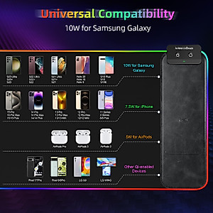 RGB Gaming Mouse Pad with Wireless Charging 10W, 31.5"x11.8" X-Large Desk Mat Protector, [9 Light Modes] [Light Switch] [Non-Slip Rubber Base] [Waterproof] Keyboard Mat