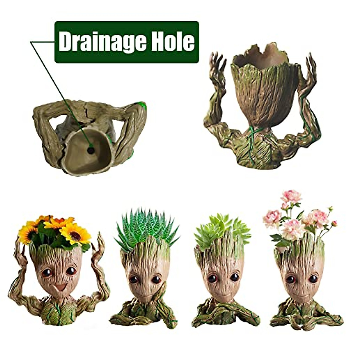 4 Styles Flowerpot Baby Groot Flower Pot Succulent Planter Pot Pencil Holder Office Party Ornament Christmas Birthday Gift (4 Styles)