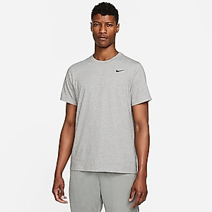Nike Men's Dry Tee Drifit Cotton Crew Solid, Carbon Heather/White, Medium
