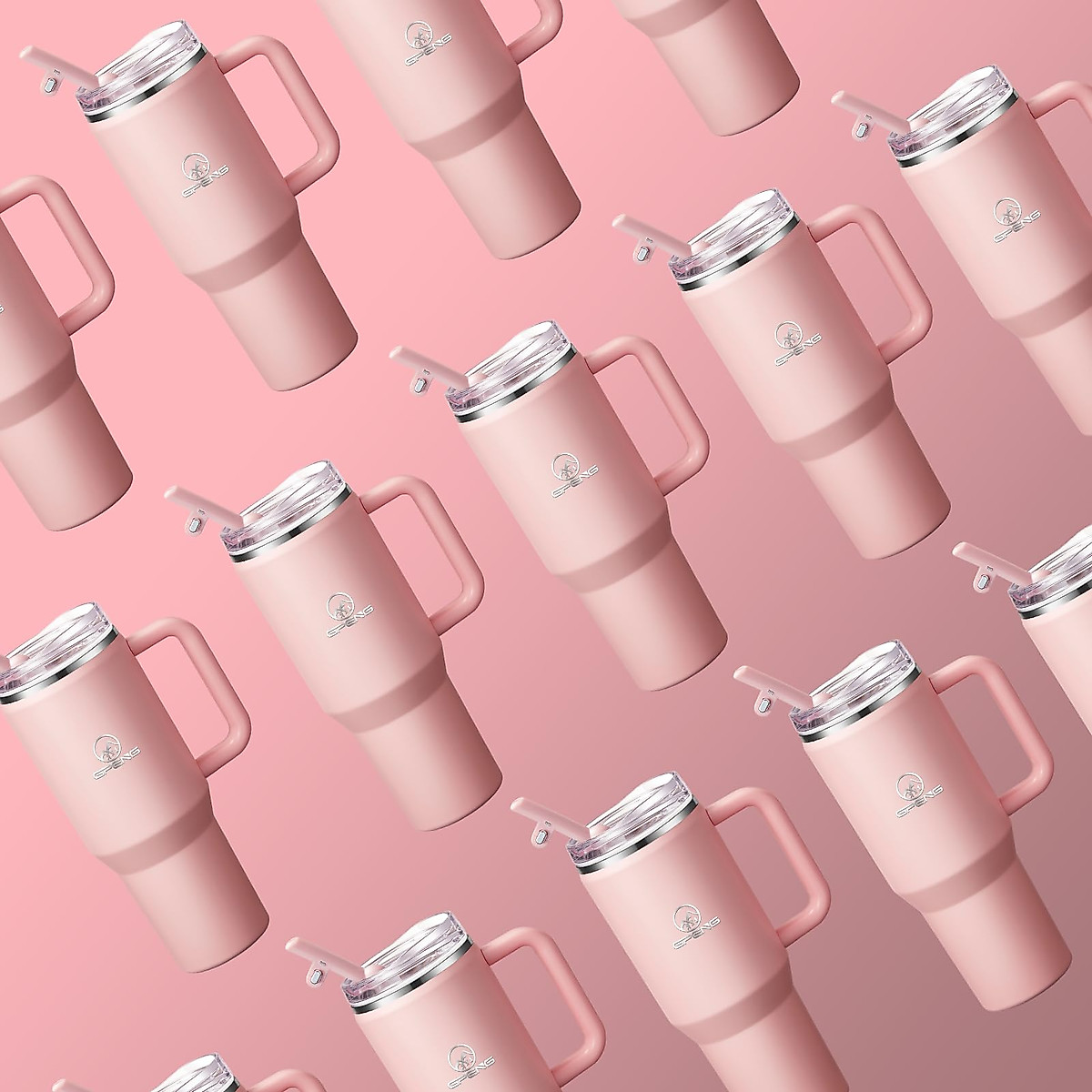 Gpeng 30/40/50 oz Tumbler with Handle, Water Bottles with Straw Lid, Insulated Stainless Steel Travel Mug Cup Holder Friendly, Keep Drinks Cold or Hot for Hours