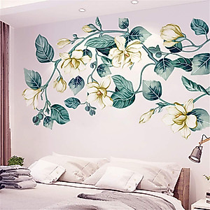 Amaonm Removable DIY 3D Blue Flower Vine White Floral Leaf Art Decor Kids Room Wall Sticker Girls Teens Bedroom Living Room Wall Decals Nursery Rooms Walls Mural Peel Stick Decor 4 Sheets of 12"x18"