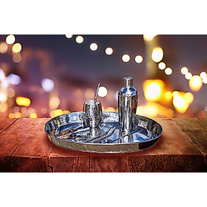 BREKX Metal Serving Tray 21" x 14" - Decorative Hammered Platter for Barware, Kitchenware, Coffee Tables (Stainless Steel)