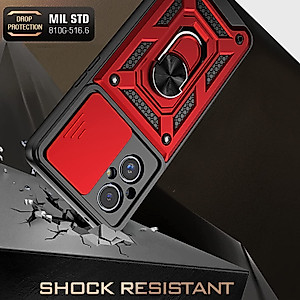 JCUEGRNY Compatible with Oneplus Nord N20 5G Case,[2 Pack] HD Screen Protector,Built Slide Camera Protection Cover & Ring Kickstand,Hybrid Heavy Duty Shockproof Phone Case for 1+ Nord N20 5G Red