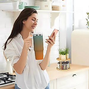 MCHIVER Teal Orange Gradient 40 oz Tumbler with Handle and Straw Stainless Steel Vacuum Water Bottle Leak-proof Travel Coffee Mug Insulated Cup for Car Home Office