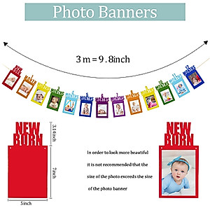 1st Birthday Banner for Boys Girls Party Decoration, Custom Banner for Baby with Photo from Newborn to 12 Months, Monthly Milestone Photograph for First Birthday Party