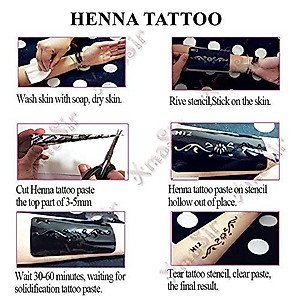 Xmasir 20 Sheets Henna Tattoo Stencil Kit, 3.74" x 7.28" Temporary Tattoo Templates Indian Arabian Self Adhesive Tattoo Sticker for Face Body Art Paint