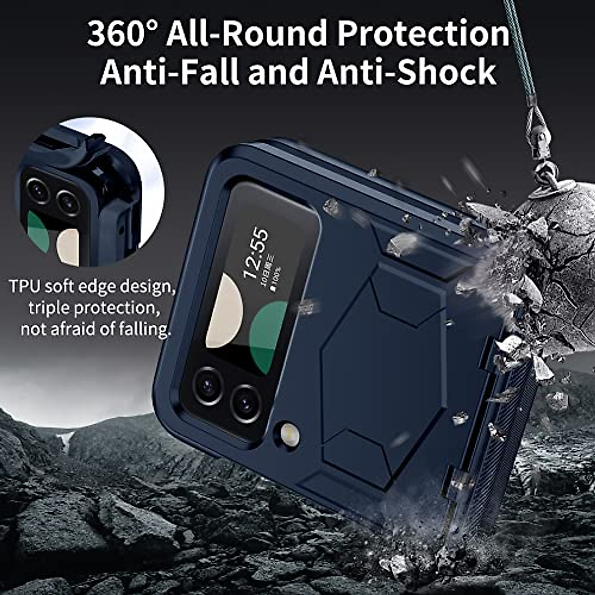 LEIAU for Samsung Z Flip 4 case z Flip 4 Case with Full Hinge Protection - Heavy Duty Armor Design Wireless Charging Cover Phone Case for Galaxy Z Flip 4 5G(PC+TPU) Blue