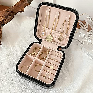 PHABULS Travel Jewelry Box, Lightweight and Easy to Carry Small Jewelry Box for Earrings Rings Necklace Bracelet, Travel Jewelry Case for Women Girls, Jewelry Travel Organizer for Gifts (Black)