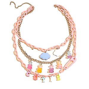 Multilayer Resin Gummy Cartoon Bear Link Chain Pendant Necklace Punk Colorful Transparent Acrylic Animal Butterfly Cloud Choker Necklace for Women Party Hip Hop Jewelry-A cutie