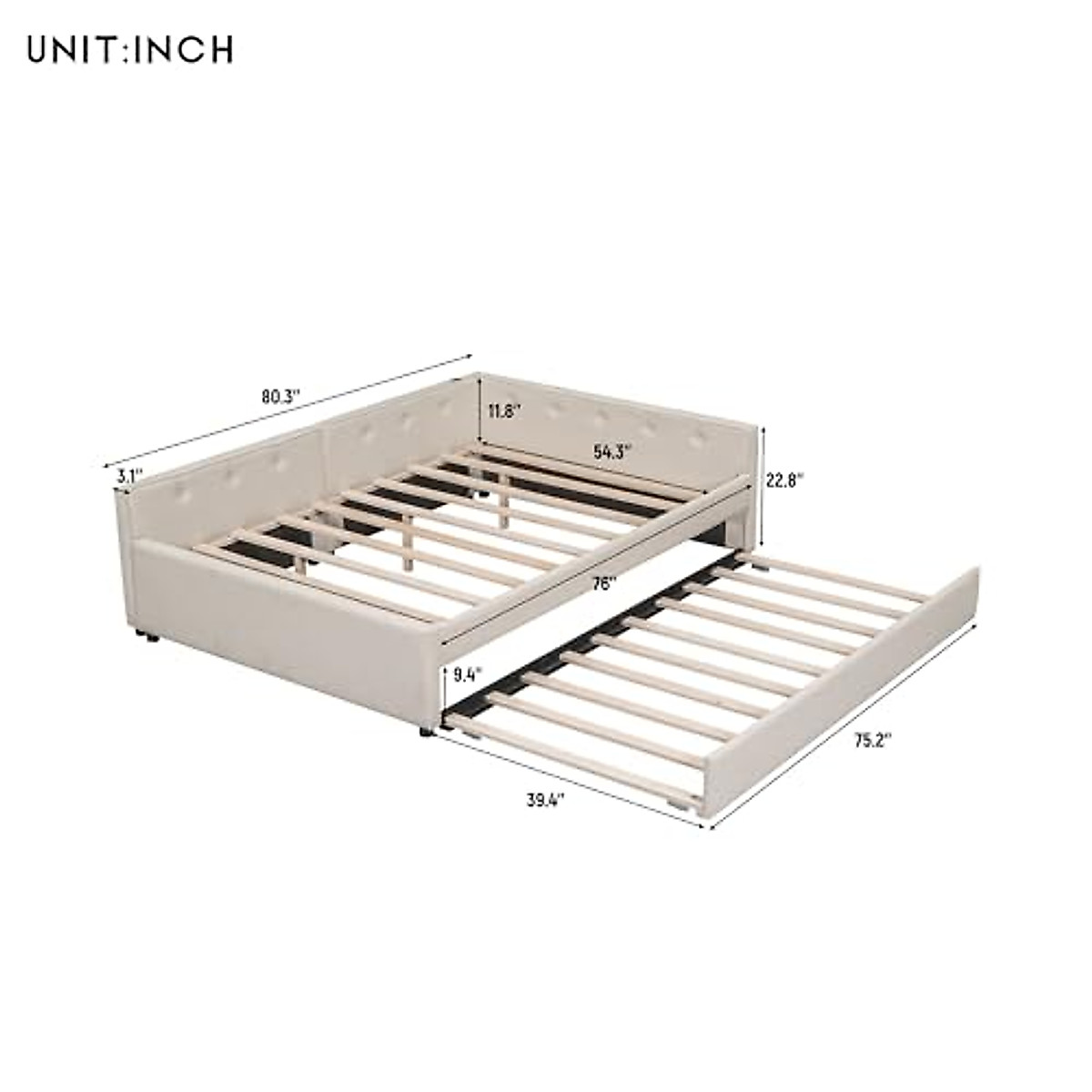 KTATK Wood House Bed with 2 Twin Solid Bed,L Structure Bedroom Platform Bed Frame W/Fence and Slatted Frame,No Box Spring Required,for Kids Teens Boy Girl,White