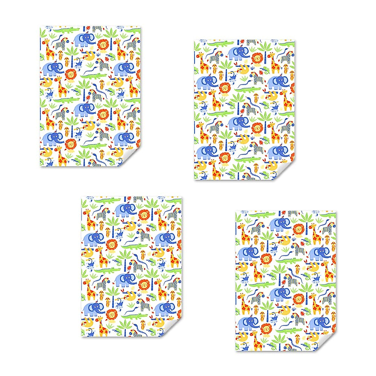 Wild Safari Zoo Jungles Animals Fun Wrapping Paper 4 Sheets for Kids Boys Girls, Adorable Gift Wrap for Birthday Baby Shower Children's Day Christmas, Folded Flat 20x30 Inches Per Sheet