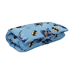 Batman - Blue, Grey & Yellow Deluxe Easy Fold Toddler Nap Mat, Blue, Yellow, Black, Grey