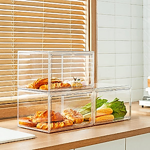 ORGIDOL Bread Box Clear 2 Packs Bread Box for Homemade Bread, Large Stackable Bread Storage Container with 50 Bread Papers, Kitchen Organizers and Storage, Bread Bin for Bread, Rolls, Muffin