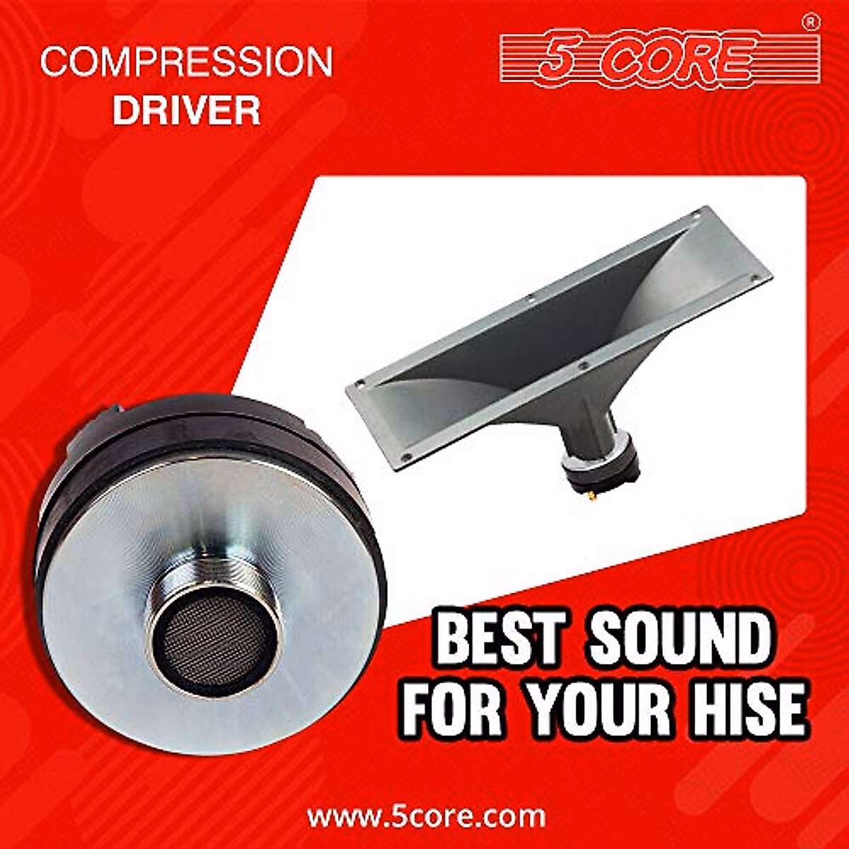 5 CORE 400 Watts Compression Driver - Screw-on Horn Speaker 40W RMS - 1.34" Voice Coil with Titanium Diaphragm - Bolt on Throat Style Tweeter with Super Strong Ferrite Magnet - 8 ohms Impedance CD90