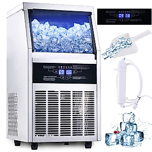 Zomagas Ice Maker, Commercial Ice Maker Machine 120-130LBS/24H with 28LBS Storage Bin, Freestanding/Under Counter Ice Machine for Home/Party/Bar/Restaurant,Include Water Filter, Scoop, Connection Hose