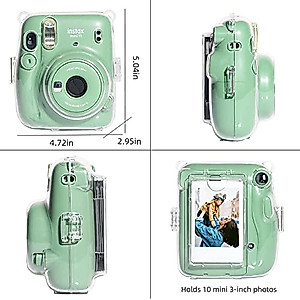 wogozan Clear Case for Fujifilm Instax Mini 11 Instant Camera Protective Case- Upgrade Back with Photo Pocket for Storing 10 Photos+Adjustable Shoulder Strap and Camera Sticker