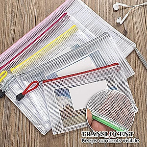 Sooez 20 Pack Plastic Zipper Pouches, 9 Sizes(Super Large A3 Included) Waterproof Mesh Zipper Bag, Zipper Mesh Pouch Plastic Document Pouch Organization Bag for School Office Home Travel Organize