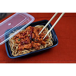 AmerCare 8.75 Inch x 6 Inch Black Plastic Container, 2 Inches Deep, 38 Ounces, for Microwave or Freezer, Pack of 150