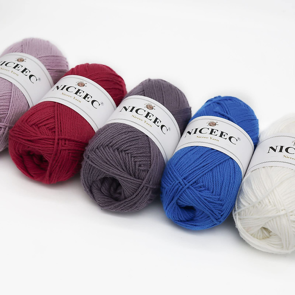 NICEEC 4 Skeins Soft Baby Cotton Yarn, 4 Ply, DIY Craft, Fingering Weight, Blanket Yarn for Crochet & Knitting, Total 700yds/7.05oz - Blue