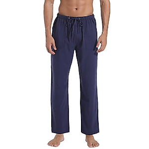 perdontoo Mens Linen Loose Casual Lightweight Elastic Waist Yoga Beach Pants (X-Large, Navy)