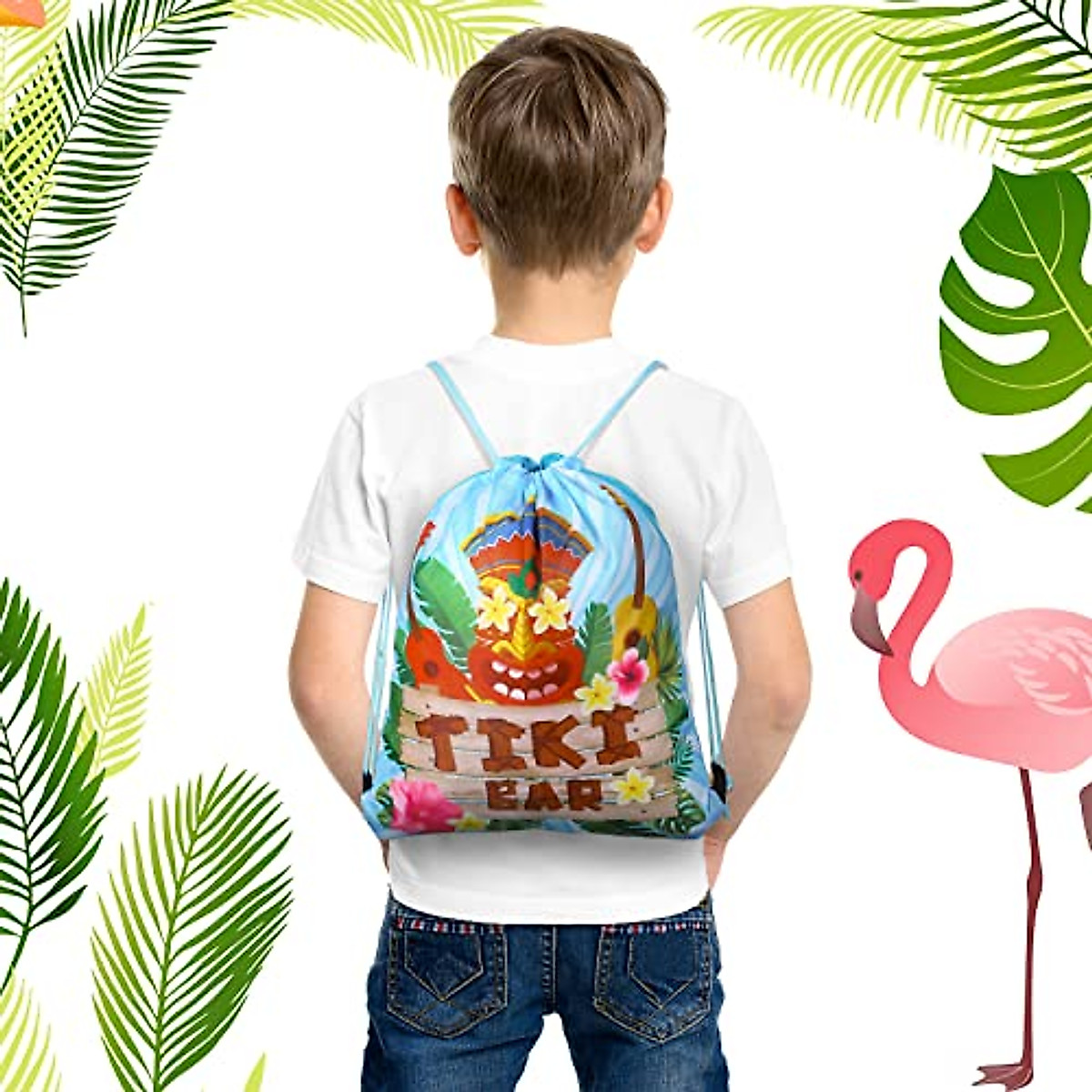 24 Pcs Hawaiian Party Favor Bags Hawaii Themed Aloha Drawstring Bags Tropical Goodie Bags Flamingo Gift Bag for Birthday, Bridal Shower, Events, Summer, Beach, Pool Backpack, 12 x 10 Inch