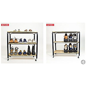 2018 NEW Black Shoe Organizer Space Saver for Closet Shoe Slots Set of 6 Bundle- with Waterproof Travel Shoe Storage Bags Set of 2 (Green)