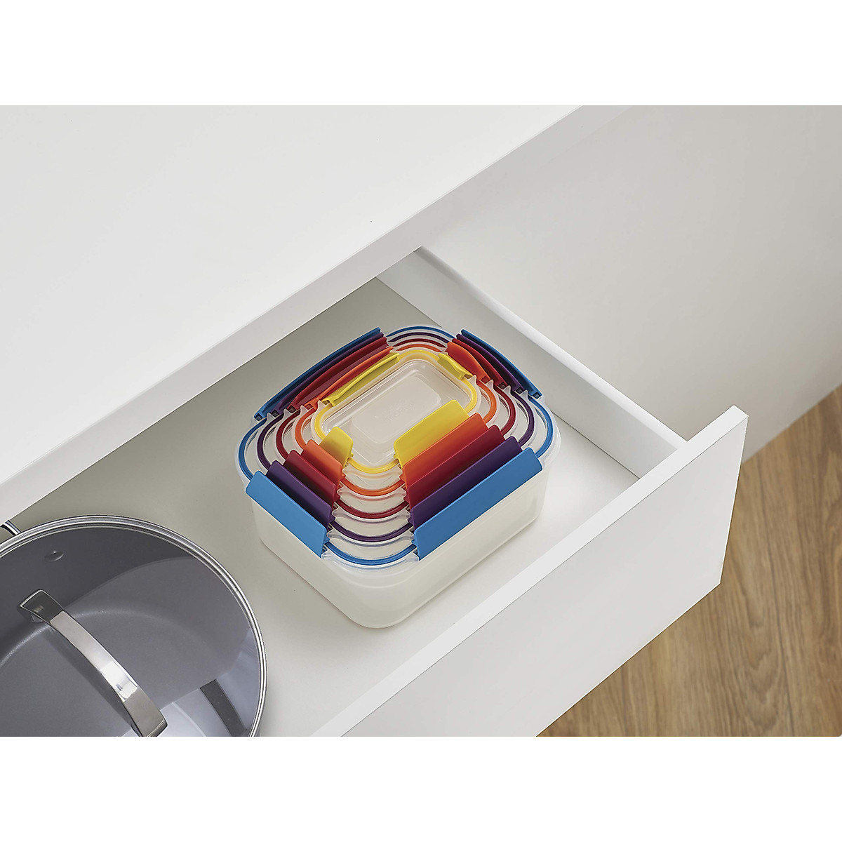 Joseph Joseph Nest Lock Plastic Food Storage Container Set with Lockable Airtight Leakproof Lids, 10-Piece, Multi-Color