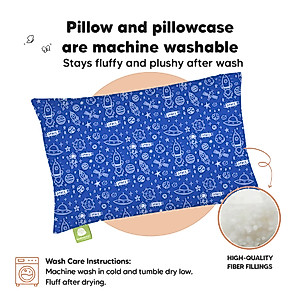 KeaBabies Toddler Pillow with Pillowcase Bundle - Organic Cotton Toddler Pillows for Sleeping (Off to Space & KeaFriends)