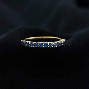 Certified Natural Blue Sapphire Half Eternity Ring, AAA Quality, Sapphire Anniversary Ring (With Jewelry Box), 14K Yellow Gold, Size:US 5.50