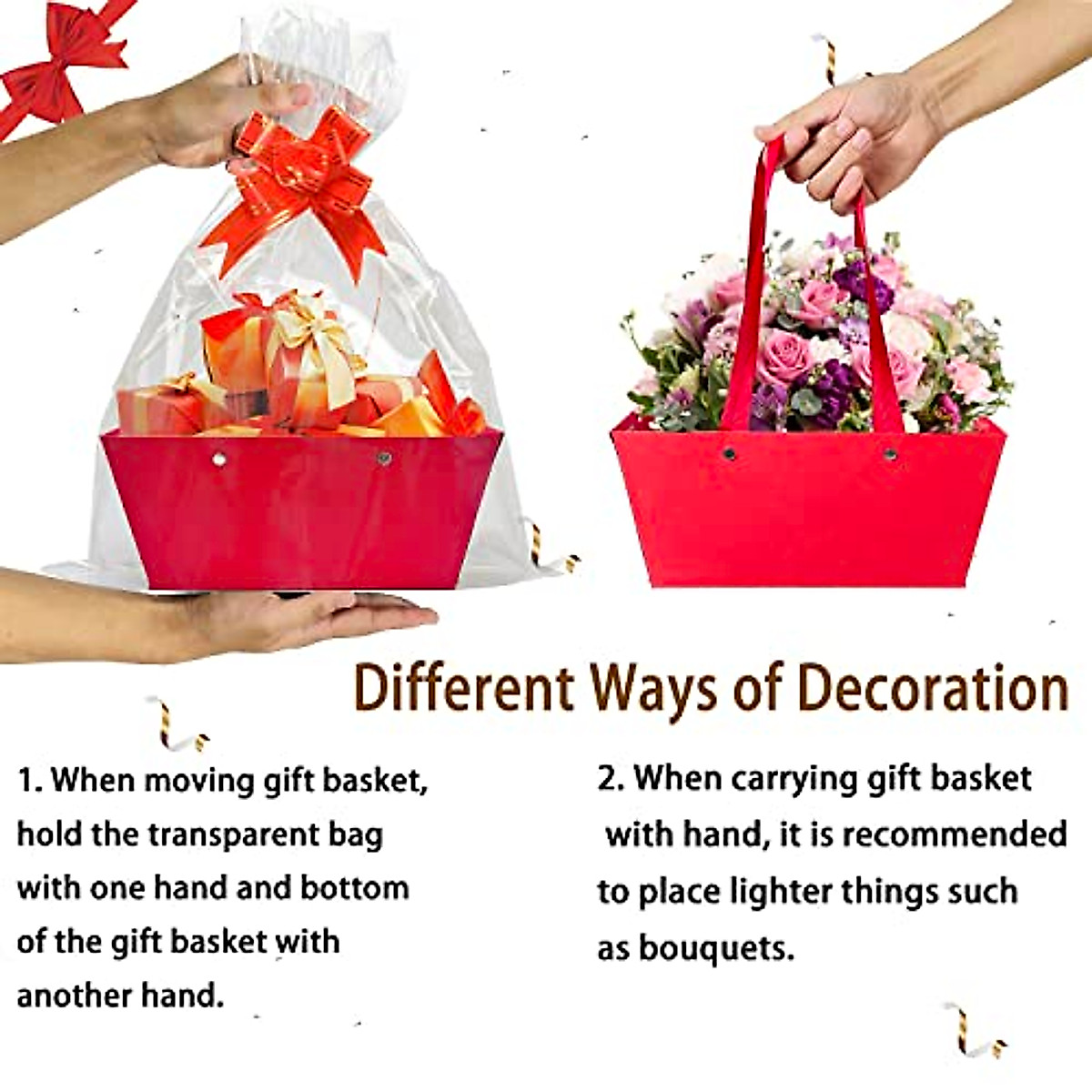 Baskets For Gifts Empty, 5 PCS Red Gift Bags With Handles DIY Kit, Gift Basket Empty To Fill Bulk For Party Favors Wedding Birthday Christmas Valentines Holiday Thank You