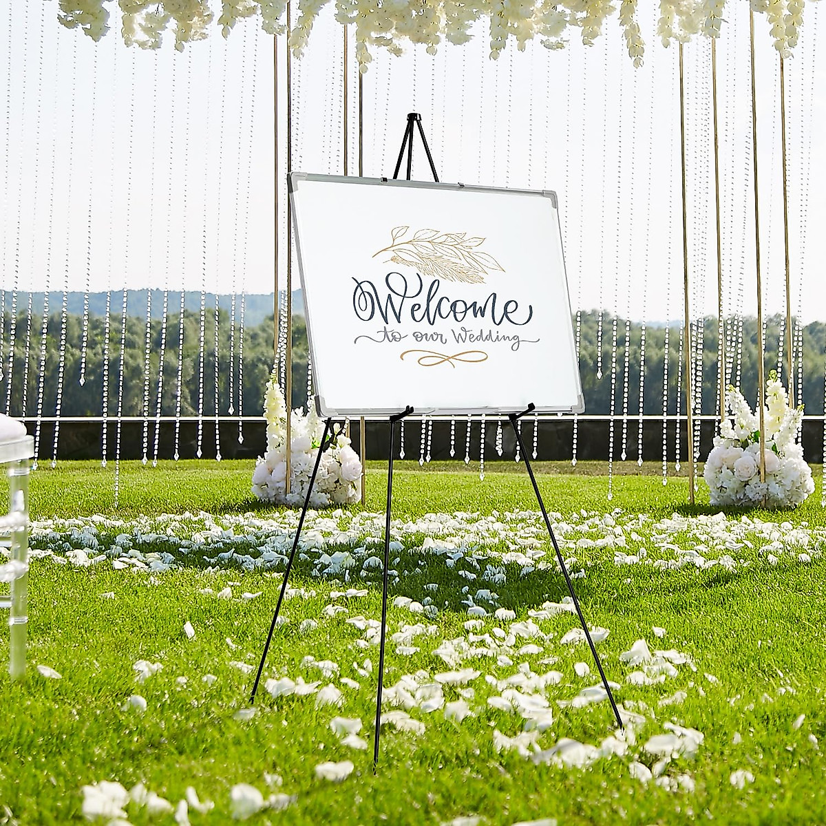 JULEHUI Easel Stand for Display Wedding Sign & Poster - 63 Inches Tall Easels for Display Holder - Collapsable Portable Poster Easel - Floor Adjustable Metal Easel Tripod