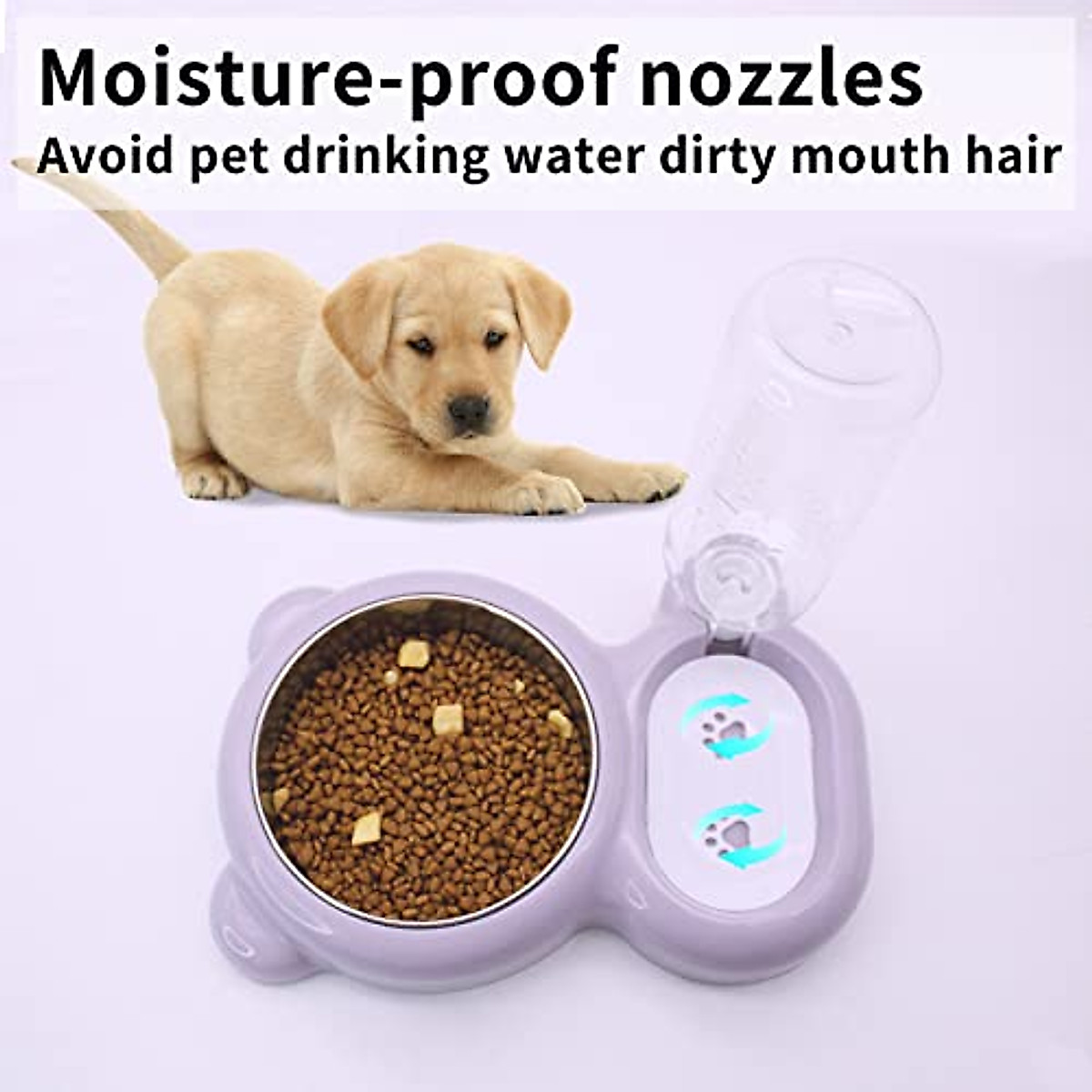 Kathson Double Dog Cat Bowls, Kitten Food and Water Bowl Set Stainless Steel Detachable Puppy Feeder and Automatic Water Dispenser Pet Feeder for Small Size Dog (Purple)