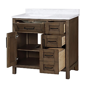 OVE Decors Maya Plus 36 in. Single Sink Bathroom Vanity in Almond Latte Finish, Black Hardware and Included Power Bar