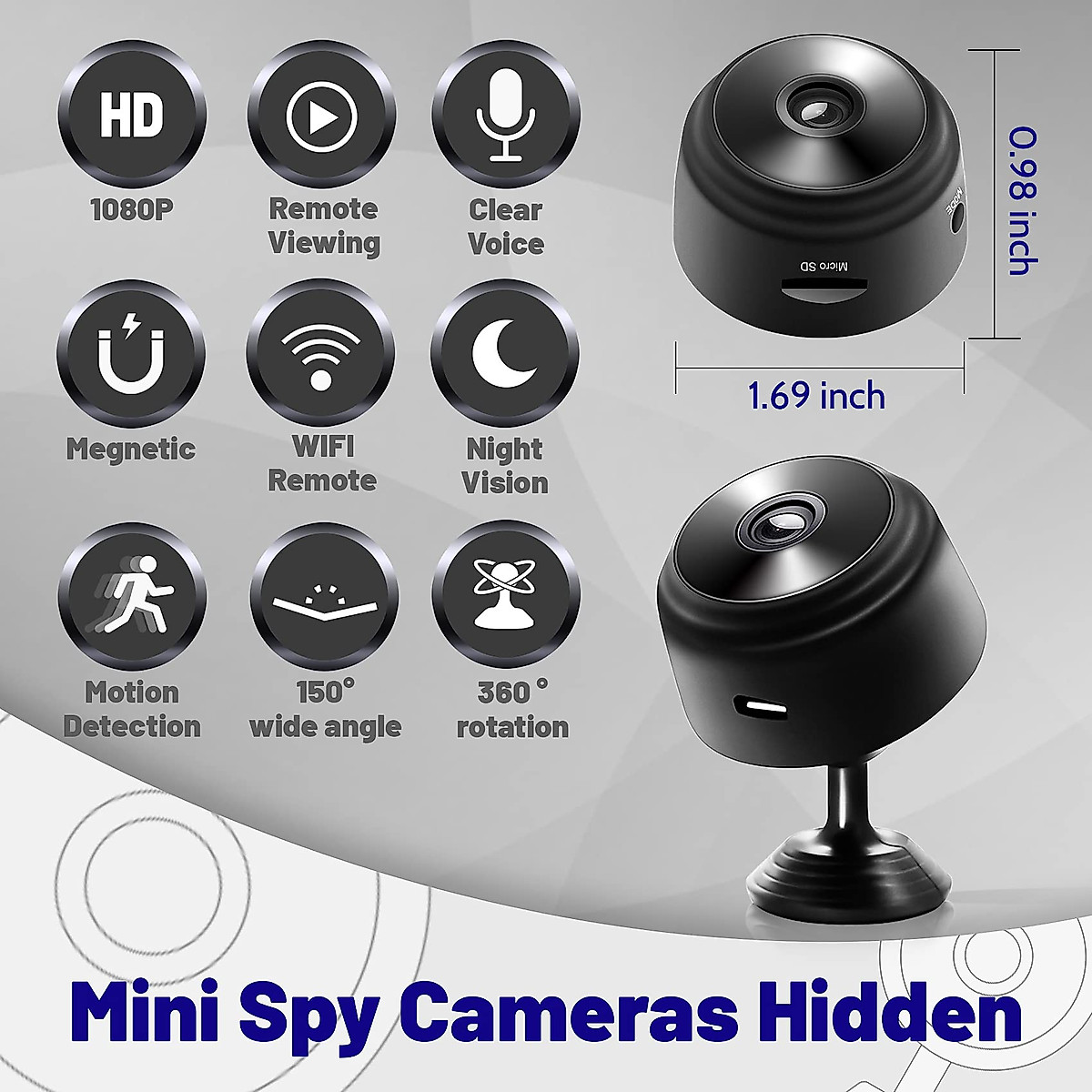 Mini Security Camera (A 64G SD Card Included), 1080P HD WiFi Home Indoor Outdoor Camera for Baby/Pet/Nanny, IP Camera Remote Viewing for Security with iOS, Android Phone APP