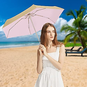 ESUFEIR Mini Travel Sun Umbrella for Purse,Small Compact UV Umbrella UV Blocker,Lightweight Portable Umbrella for Sun and Rain,Cute Parasol Umbrella UV Protection for Women Men Kids (Golden & Pink)