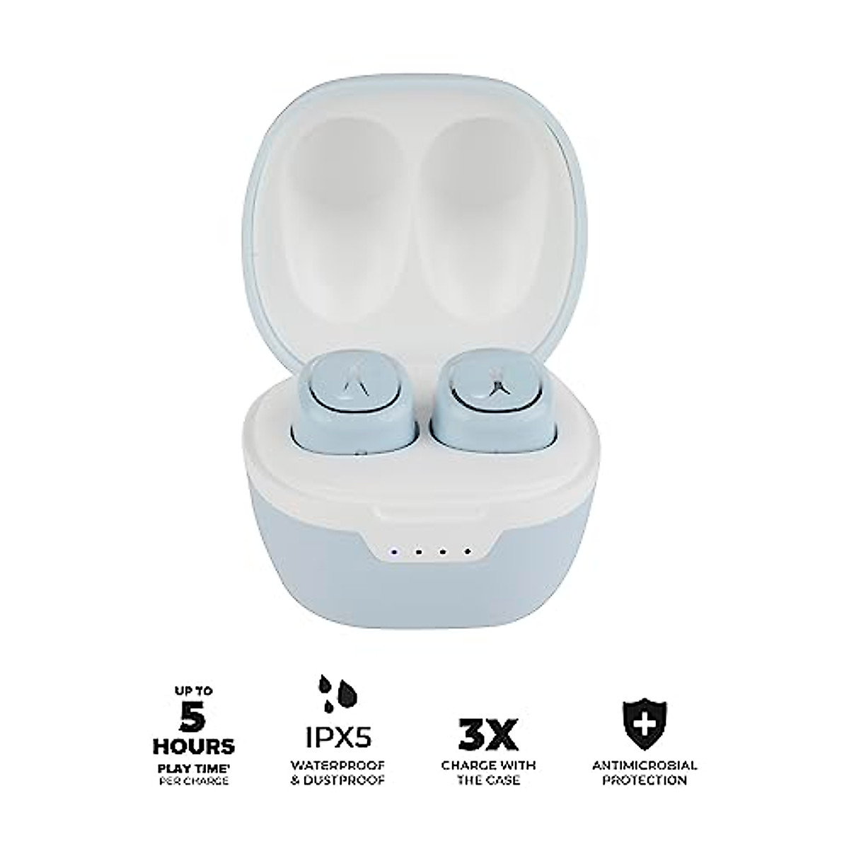 Altec Lansing NanoBuds 2.0 True Wireless Earbuds with Charging Case, TWS Waterproof Bluetooth Earphones with Touch Controls for Travel, Sports, Running, Working (ICY)