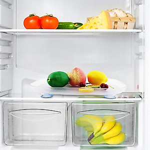 Fridge Lazy Susan Organizer, Fridge Organization, Clear Lazy Susan Turntable Rack with Fridge Hanging Mesh Bag and Suction Cup, Kitchen Cabinet Turntable Organizer