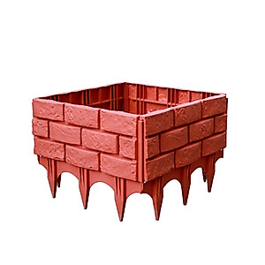 MEUMITY 4 PCS Garden Plastic Fence Edging,Imitation Stone Brick Plant Border Assemblable Plastic Faux Stone Patio Fence for Garden, Terrace, Balcony, Park, DIY(Red)