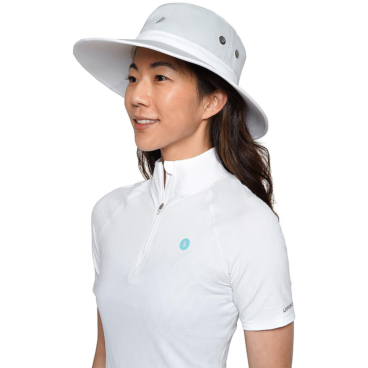 Coolibar UPF 50+ Men's Women's Matchplay Golf Hat - Sun Protective (Large/X-Large- Silver/White)