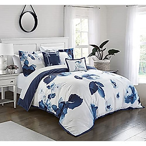 Chic Home Brookfield Garden 5 Piece Comforter Set Large Scale Floral Pattern Print Bedding-Decorative Pillows Shams Included, Queen, Blue