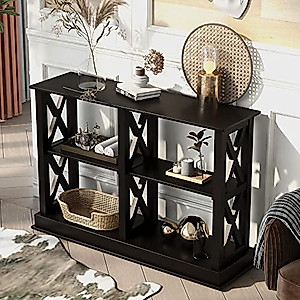 Lifeand 3-Tier Open Storage Spaces and “X” Legs, Narrow Sofa Entry Living Room Console Table, Black
