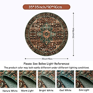 Moynesa Ultra-Thin Washable Round Rug - 3Ft Brown Entryway Rug Low Pile Bathroom Circle Mat, Non Slip Non Shedding Indoor Kitchen Floor Accent Carpet for Bedroom Living Room Foyer Doorway